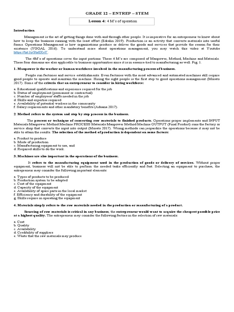 STEM Entrep 12 Lesson 4 Reading Material | PDF | Human Resources ...