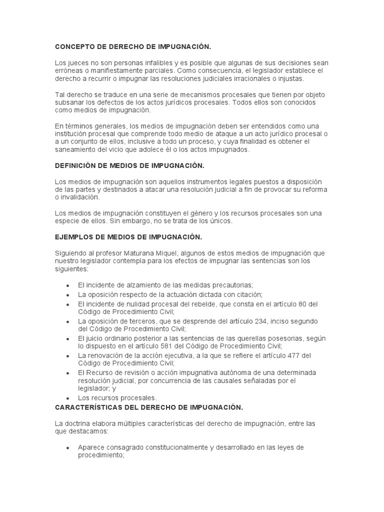 Concepto de Derecho de Impugnación | PDF | Ley procesal | Esfera pública