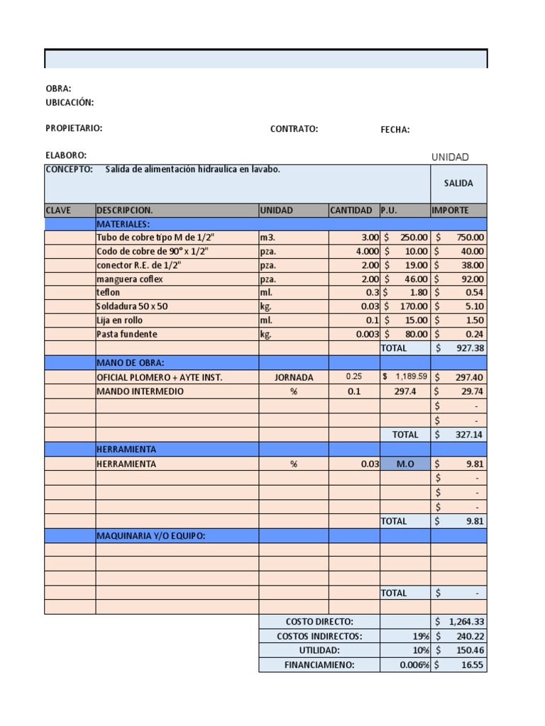 Formato de Precio Unitario | PDF | Materiales | Sustancias químicas