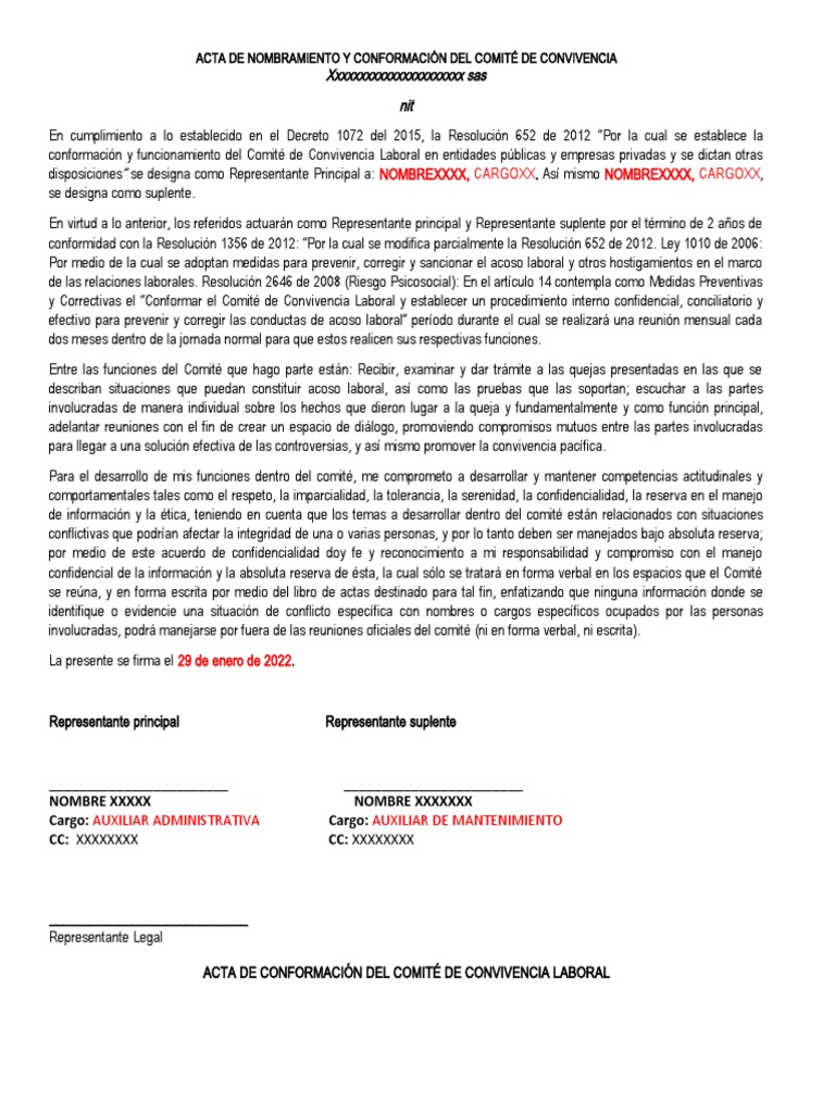Fo-Sst-05 Acta de Nombramiento y Conformación Del Comité de Convivencia | PDF