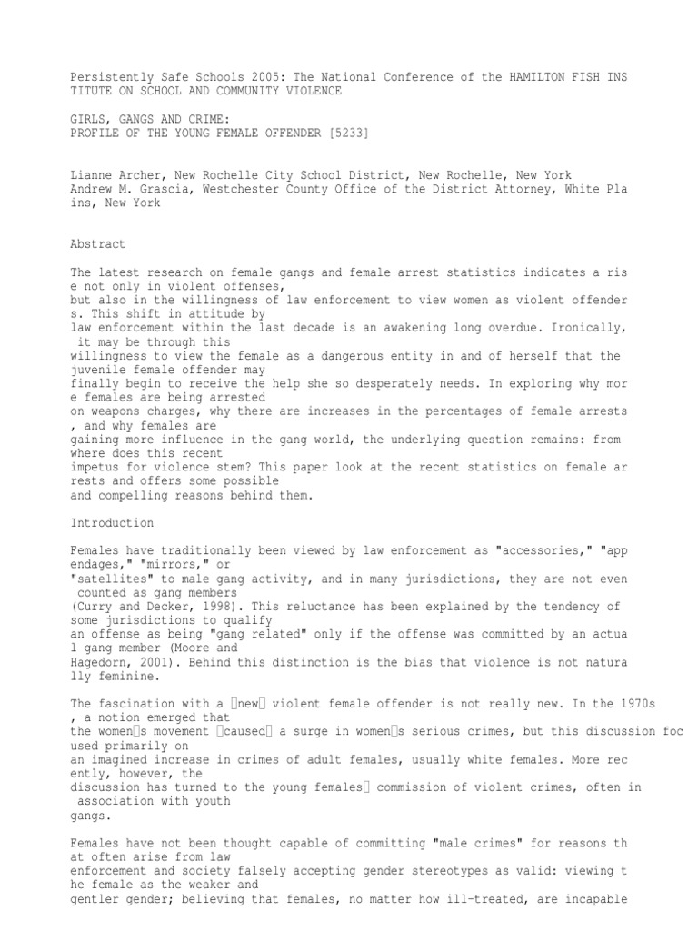 Girls, Gangs and Crime-The Profile of The Female Offender | PDF ...