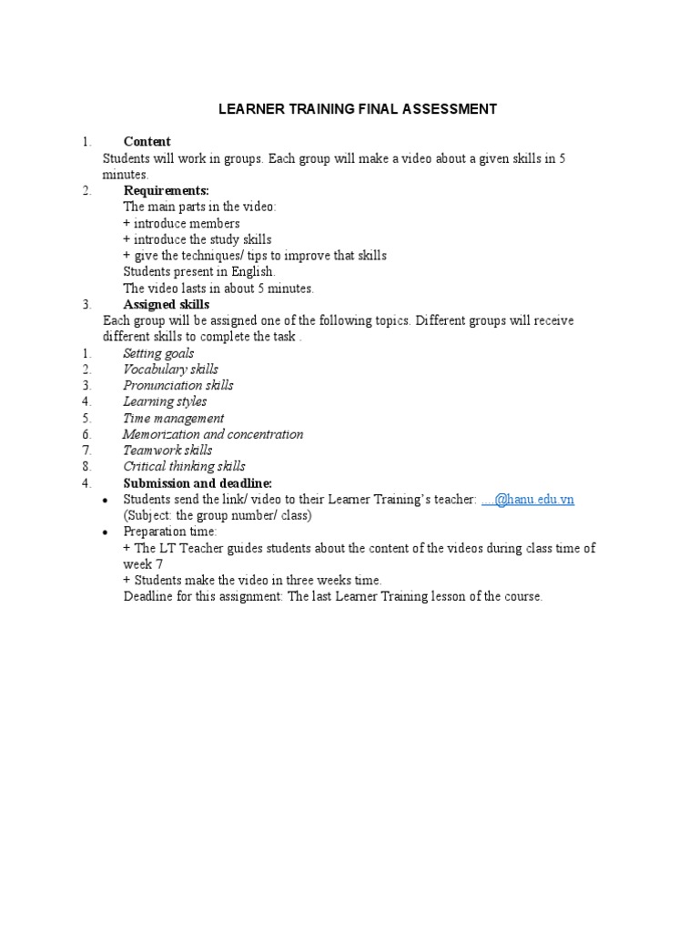 Learner Training Final Assessment Download Free Pdf Educational