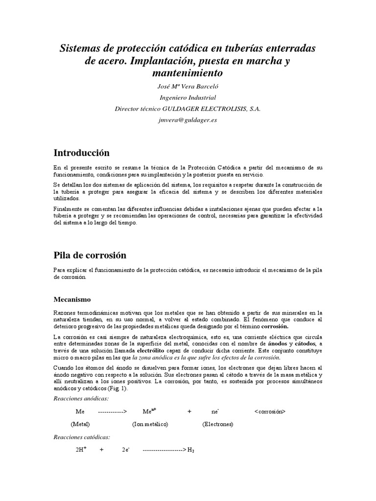 T10.02 Sistemas de Proteccion Catodica en Tuberias Enterradas de Acero | PDF | Corrosión ...