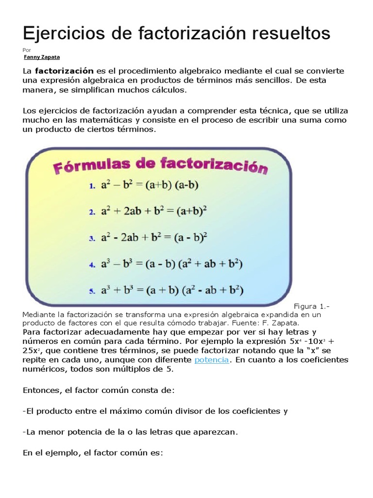 Ejercicios de Factorización Resueltos | Descargar gratis PDF | Factorización | Ecuación cuadrática