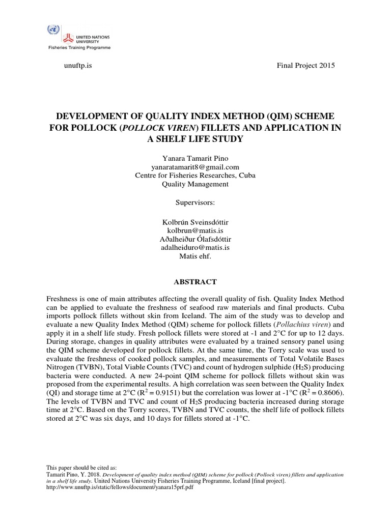Development of Quality Index Method Qim Scheme For Pollock (Pollock ...