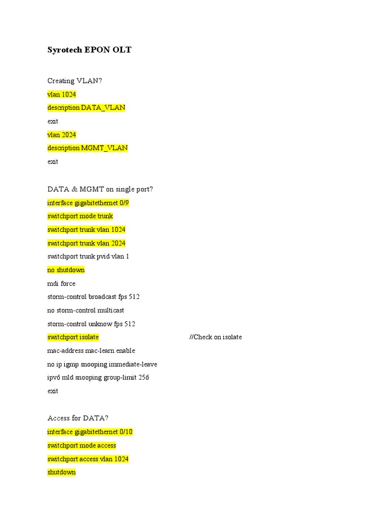 Syrotech EPON VLAN & Port Config | PDF | I Pv6 | Internet Protocols