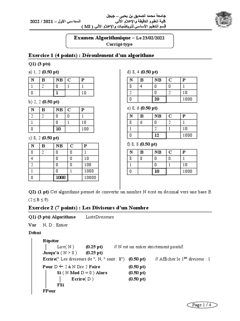 Solution-Examen1 ASDD1 | PDF | Nombre | Algorithmes