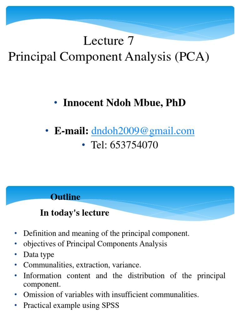 Lecture 6 - PCA - Lecturefin | PDF | Principal Component Analysis | Factor Analysis