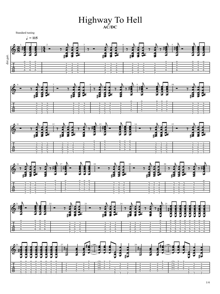 AC/DC Highway to Hell Guitar Tab | PDF | Rock Music | Albums