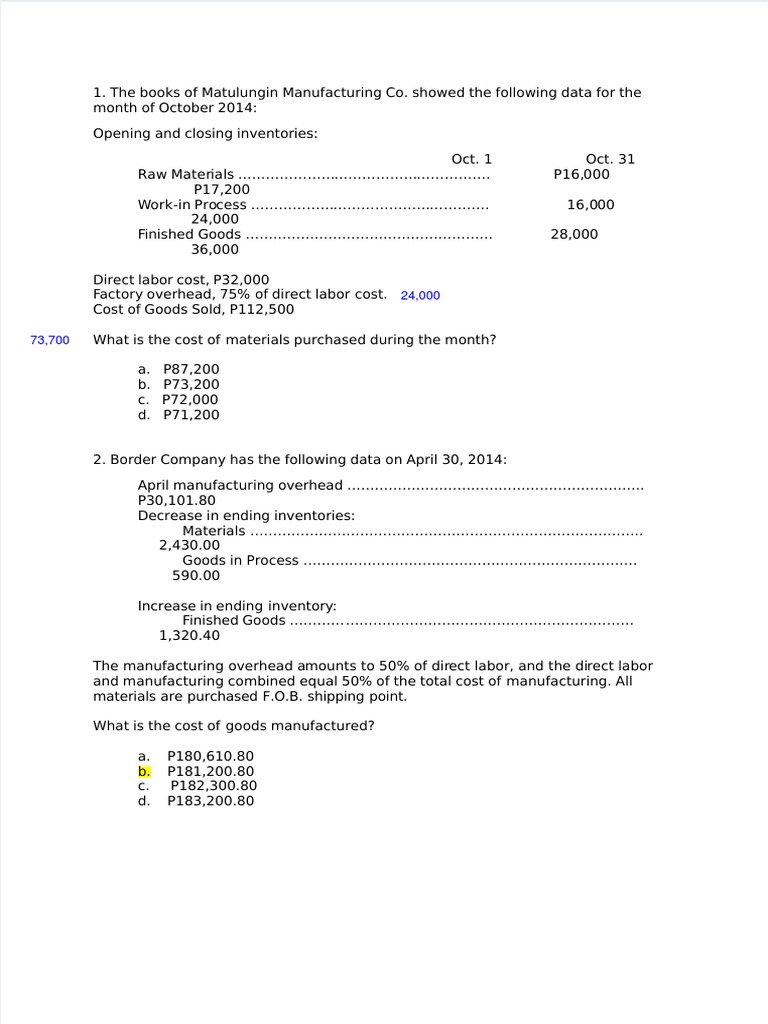 Cost Accounting Problems and Solutions | PDF | Cost | Labour Economics