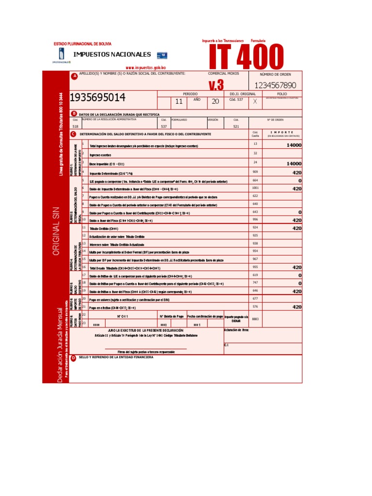 Guía del Formulario 400 Bolivia | PDF | Economias | Gobierno