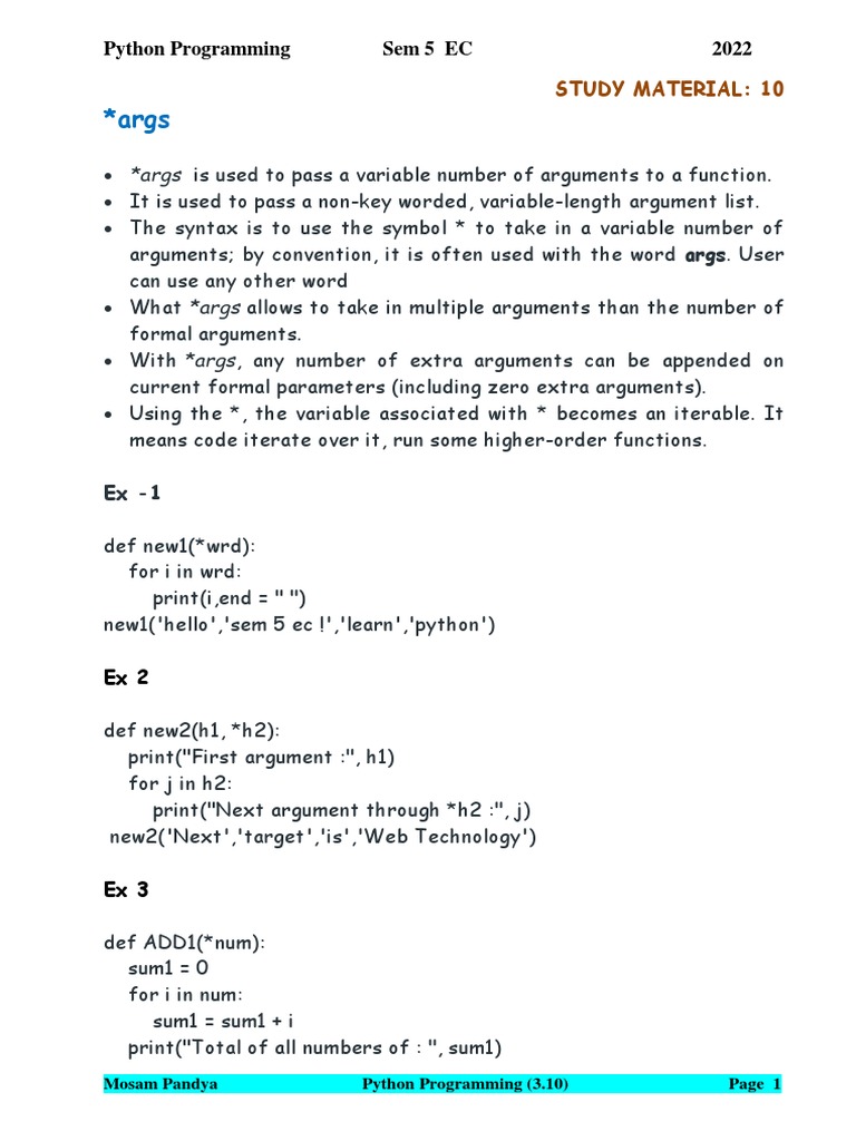 Class Note 10 - Python Programming - Args - Kwargs - Try - Excp | PDF ... Class Note 10 - Python Programming - Args - Kwargs - Try - Excp | PDF ...