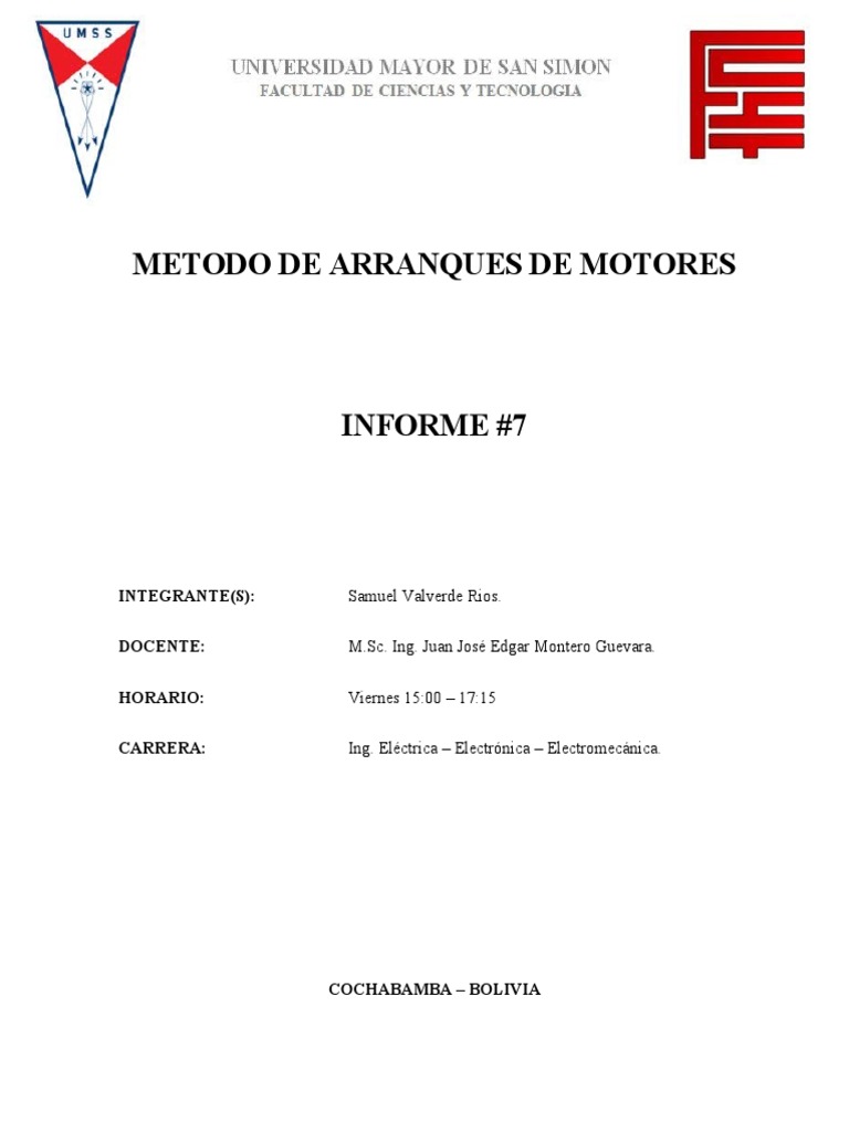 Informe #7 Metodo de Arranques de Motores | PDF | Energia electrica | Ingenieria Eléctrica