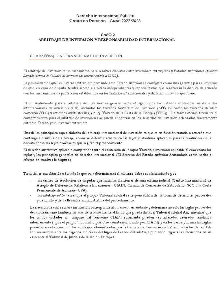 Arbitraje de Inversion y Responsabilidad Internacional Dip 2022-2023 | PDF | Arbitraje | Dominio ...