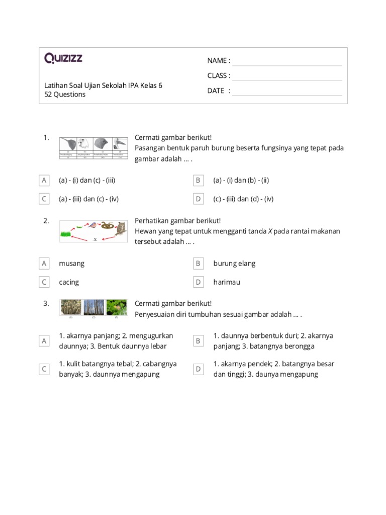 Latihan Soal Ujian Sekolah IPA Kelas 6 | PDF
