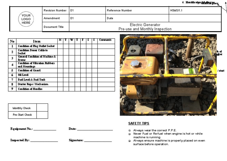 Electric Generator Inspection Checklist (Insert Your Logo) | PDF ...