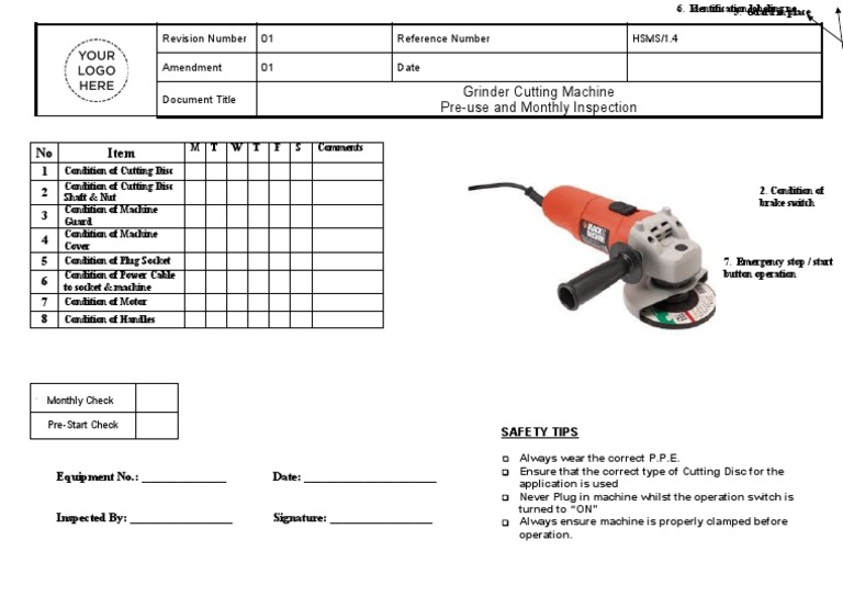 Grinder Inspection Checklist | PDF | Electrical Connector | Electrical ...