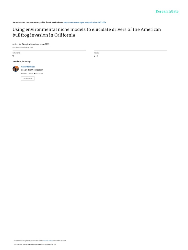 Using Environmental Niche Models To Elucidate Drivers of The American ...