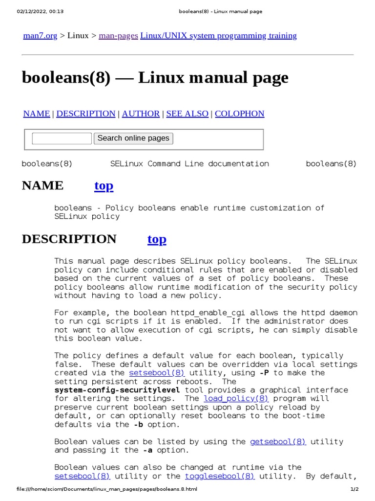 Booleans (8) - Linux Manual Page | Download Free PDF | Computer Science | Software Development