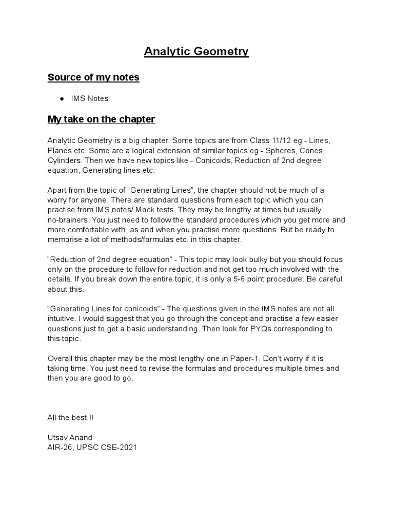 Mastering Analytic Geometry Concepts | PDF