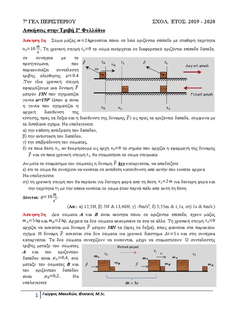 Ασκήσεις στην Τριβή 2ο Φυλλάδιο | PDF