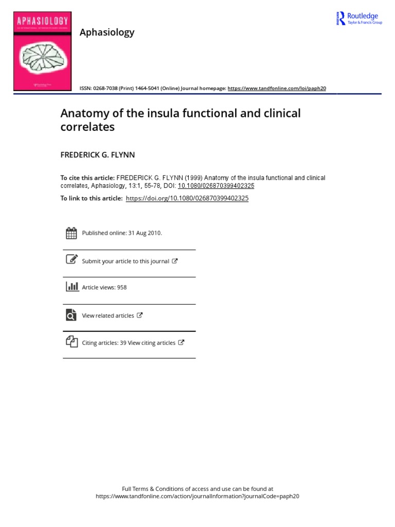 Anatomy of The Insula Functional and Clinical Correlates | PDF ...