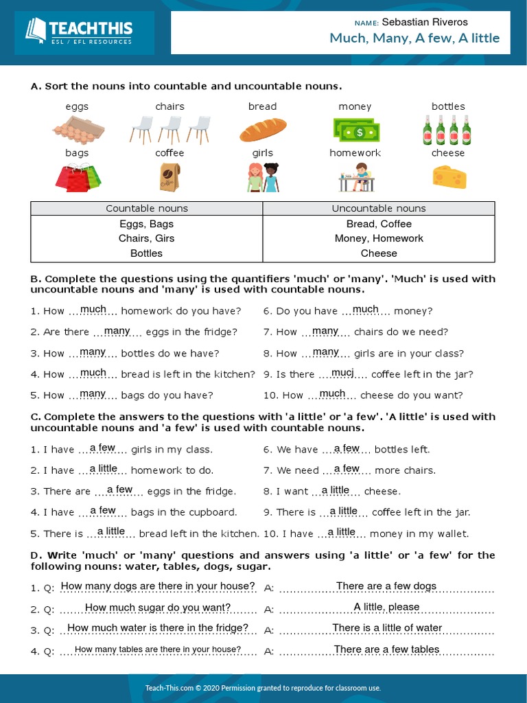 Countable and Uncountable Homework. | PDF | Syntactic Relationships ...