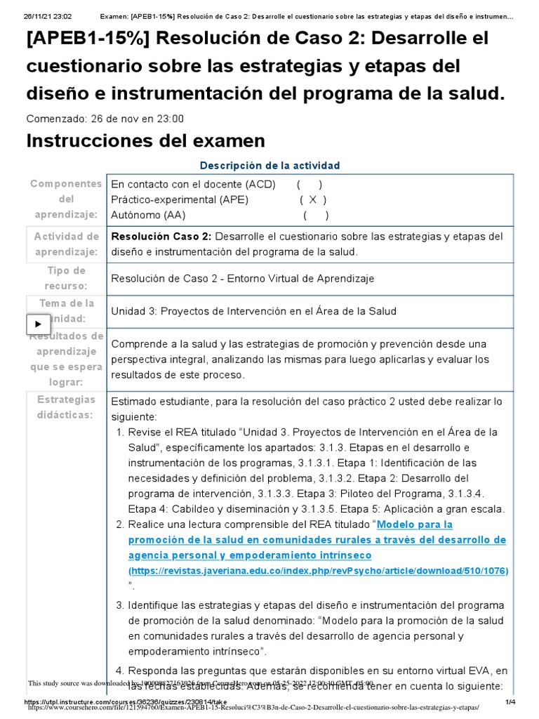 Examen APEB1 15 Resoluci N de Caso 2 Desarrolle El Cuestionario Sobre Las Estrategias y Etapas ...