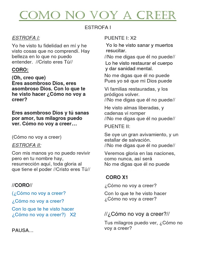 Cómo No Voy A Creer - Letra | PDF | Resurrección | Creencia religiosa y ...