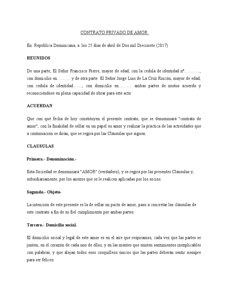 Contrato Privado de Amor en Pareja | PDF | Amor