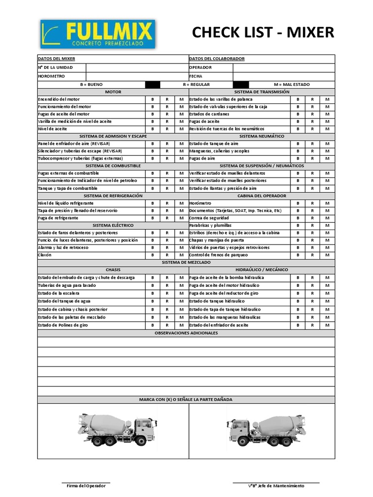 Check List para Mixer y Tracto | PDF | Neumático | Industria automotriz