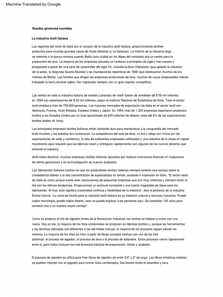 Filatoi Riuniti: Historia y Desafíos | PDF | Industria textil | Algodón