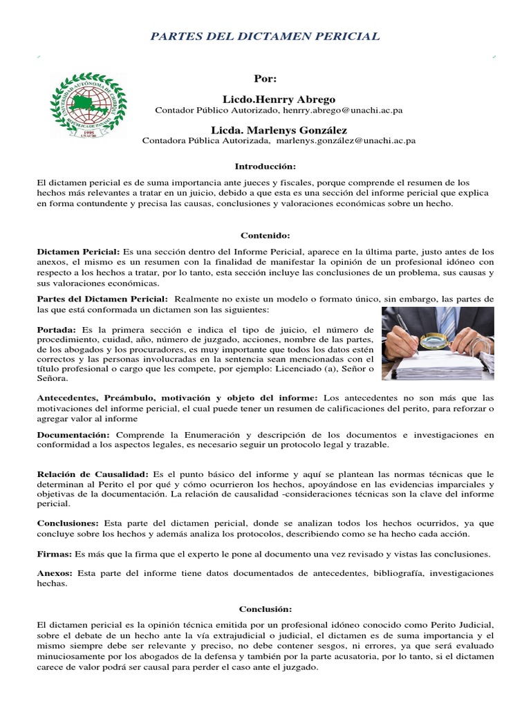 Partes Del Dictamen Pericial | PDF | Testigo experto