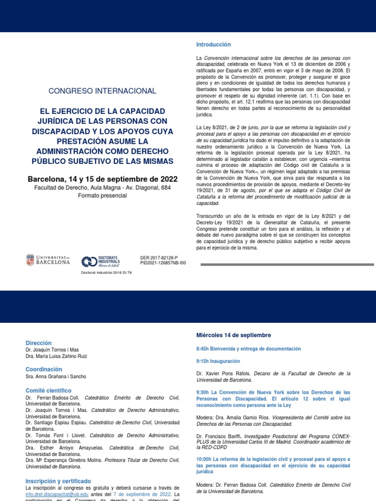 Programa Congreso Internacional Discapacidad Barcelona 2022 (ESP) Def | PDF | Convenio europeo ...