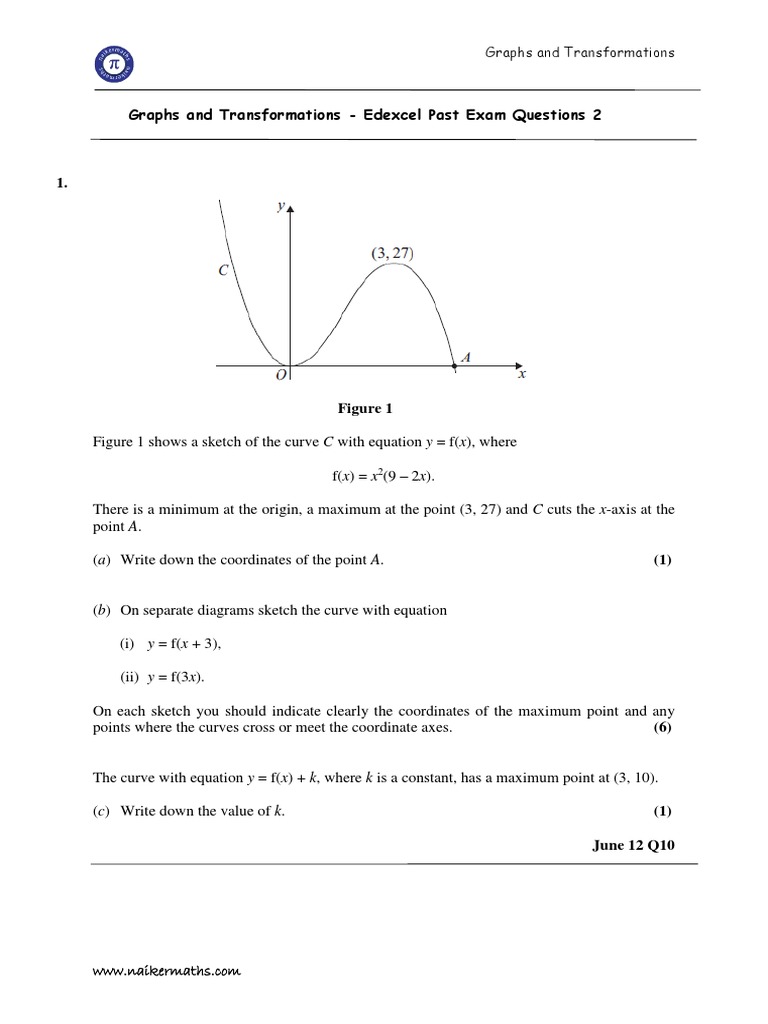 Graphs and Transformations Exam Qs 2 | PDF | Cartesian Coordinate ...
