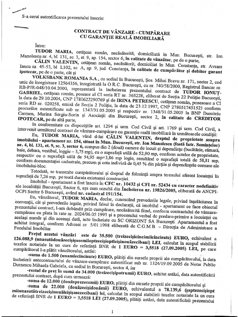 Contract Vanzare Cumparare | PDF