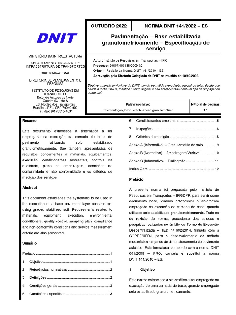 DNIT 141-2022 DNIT-ES Pavimentação Base Estabilizada ...