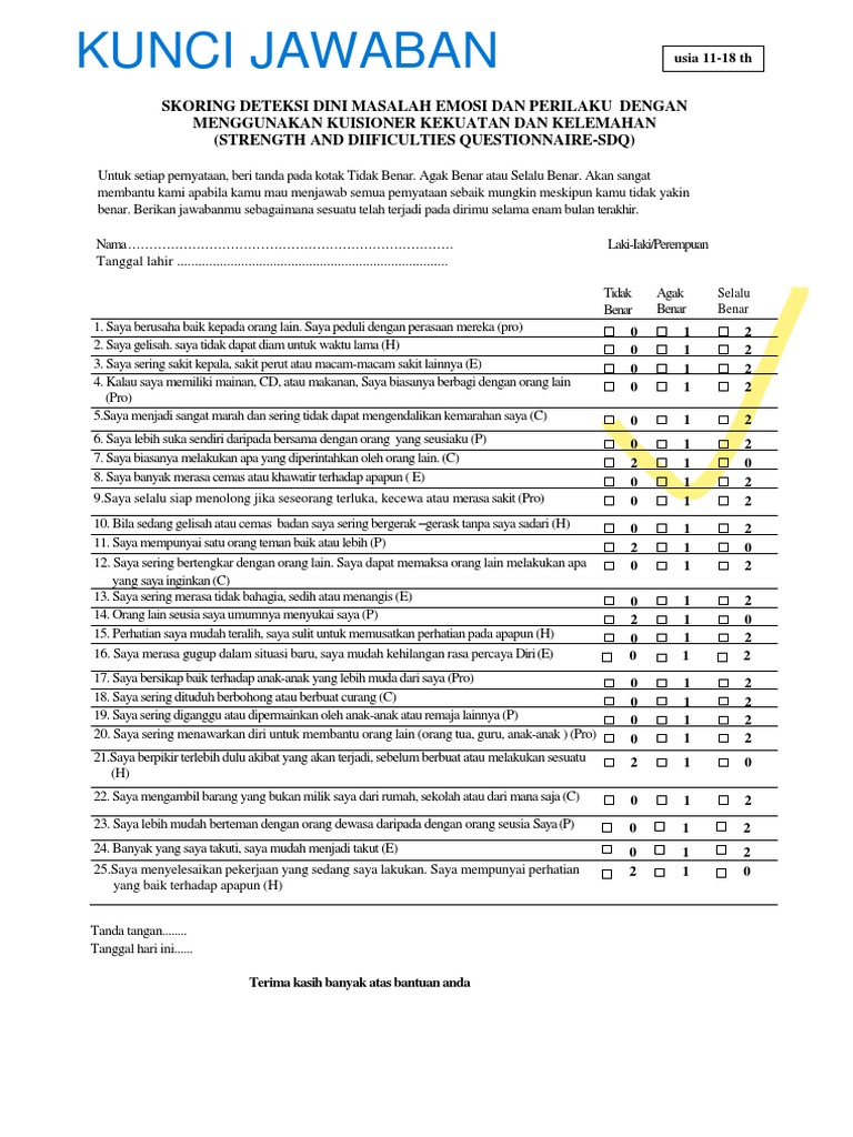 Instrumen SDQ Dan Skoring Sragen | PDF