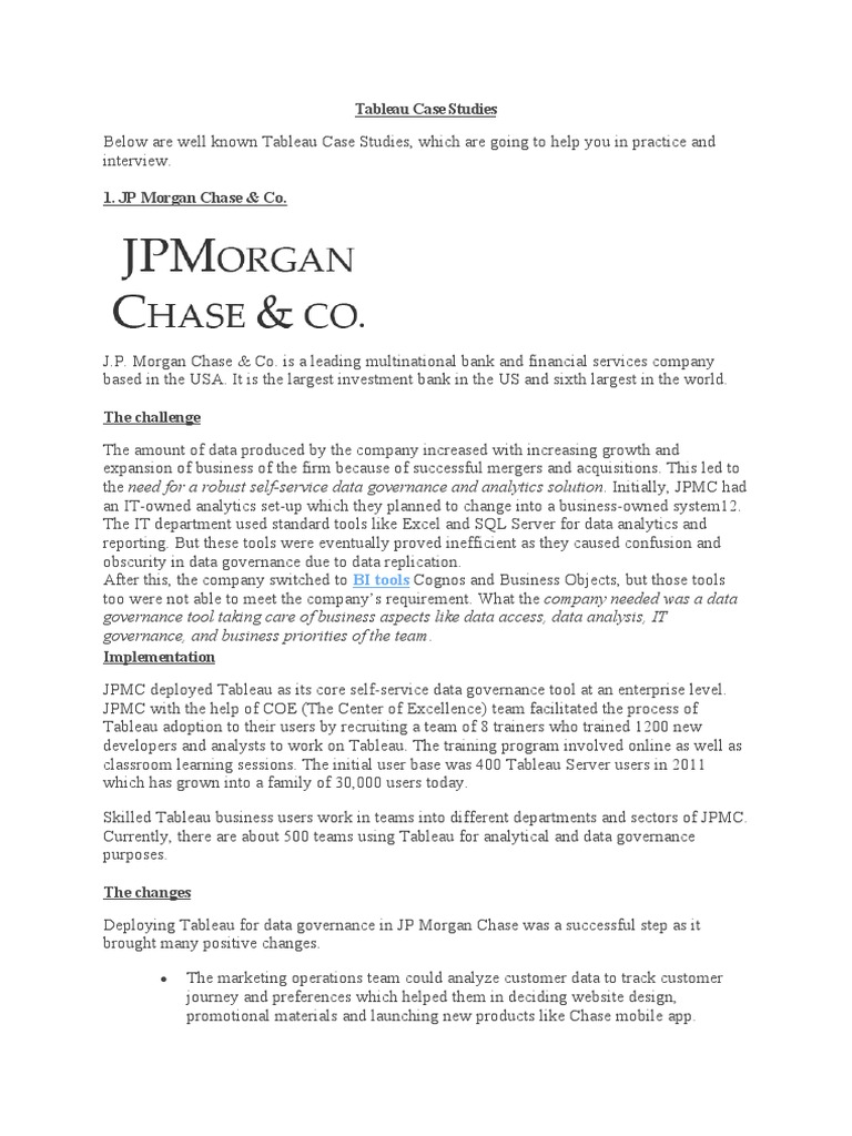 Tableau Case Studies | PDF | Analytics | Jp Morgan Chase