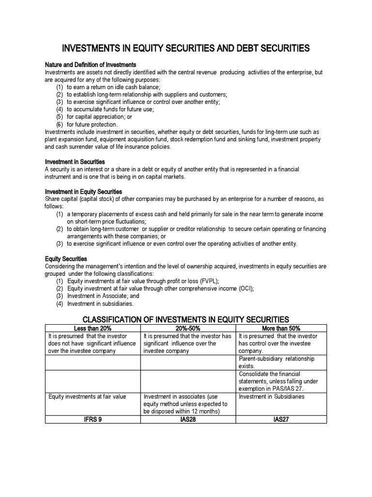 Investments in Equity Securities and Debt Securities - Lecture | PDF ...