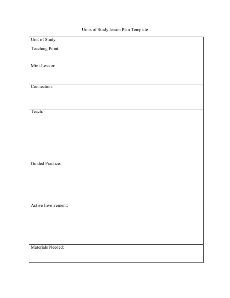 Units of Study Lesson Plan Template