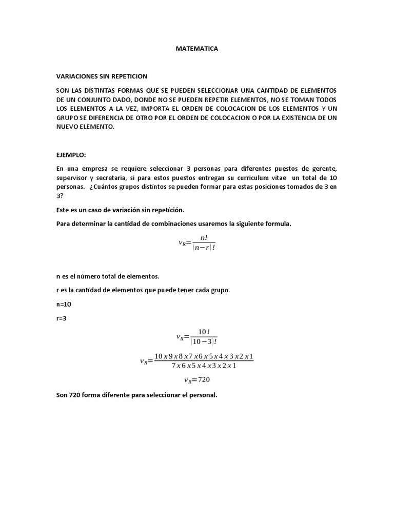 Variaciones Con y Sin Repeticion | PDF | Matemáticas