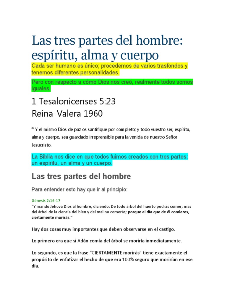 Las Tres Partes Del Hombre Espiritu, Alma y Cuerpo | PDF | Adán y Eva ...