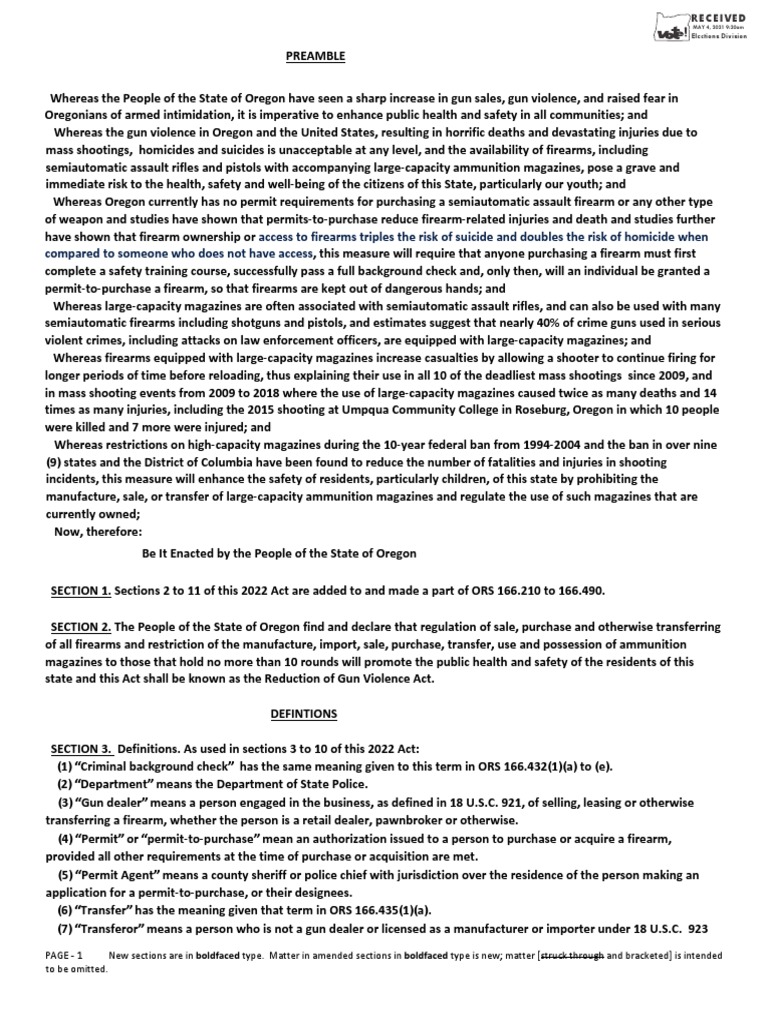 Ballot Measure 114 (In Full) | PDF | Magazine (Firearms) | National ...