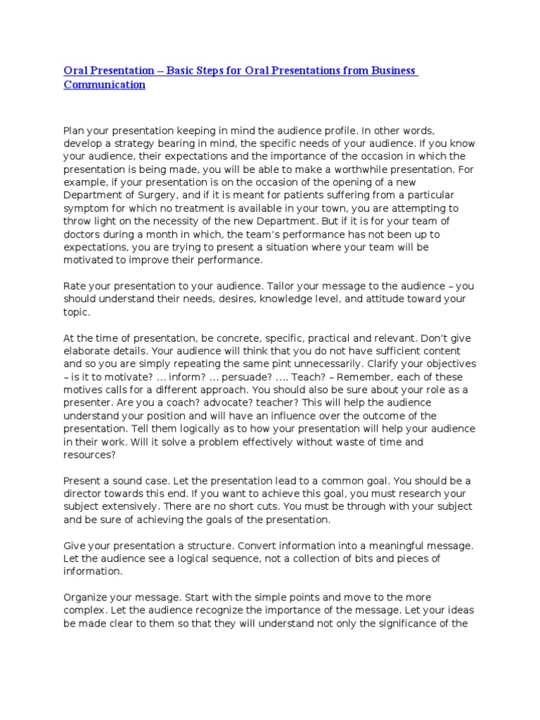 Oral Presentation - Basic Steps For Oral Presentations From Business ...