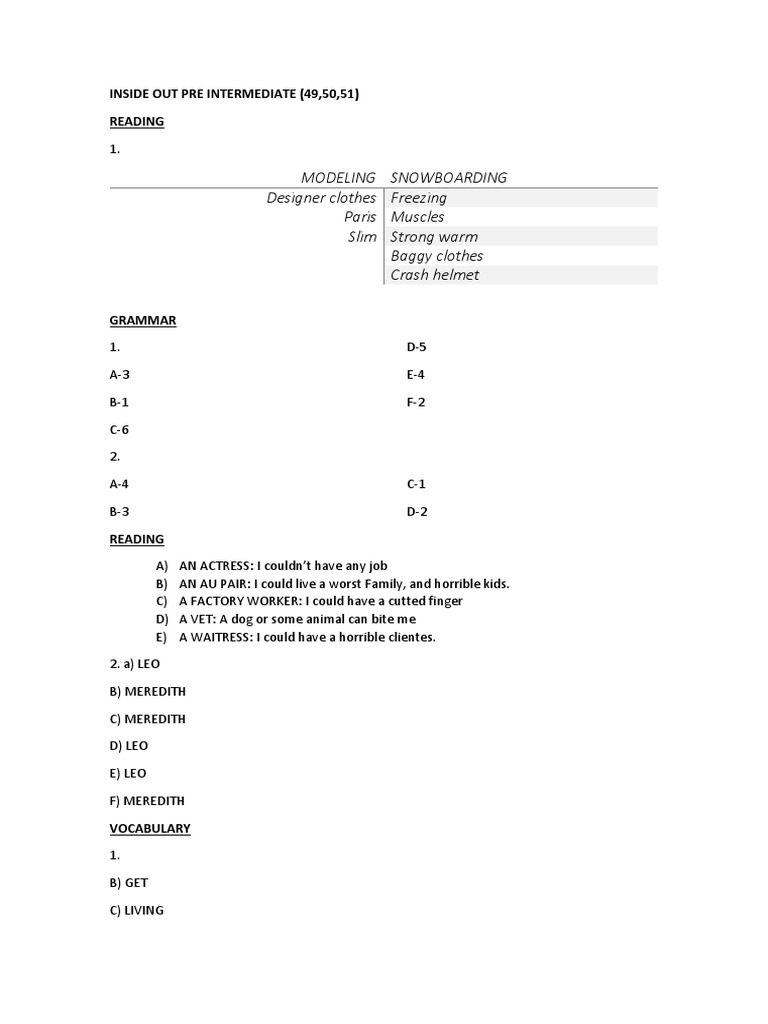 Inside Out Pre Intermediate | PDF