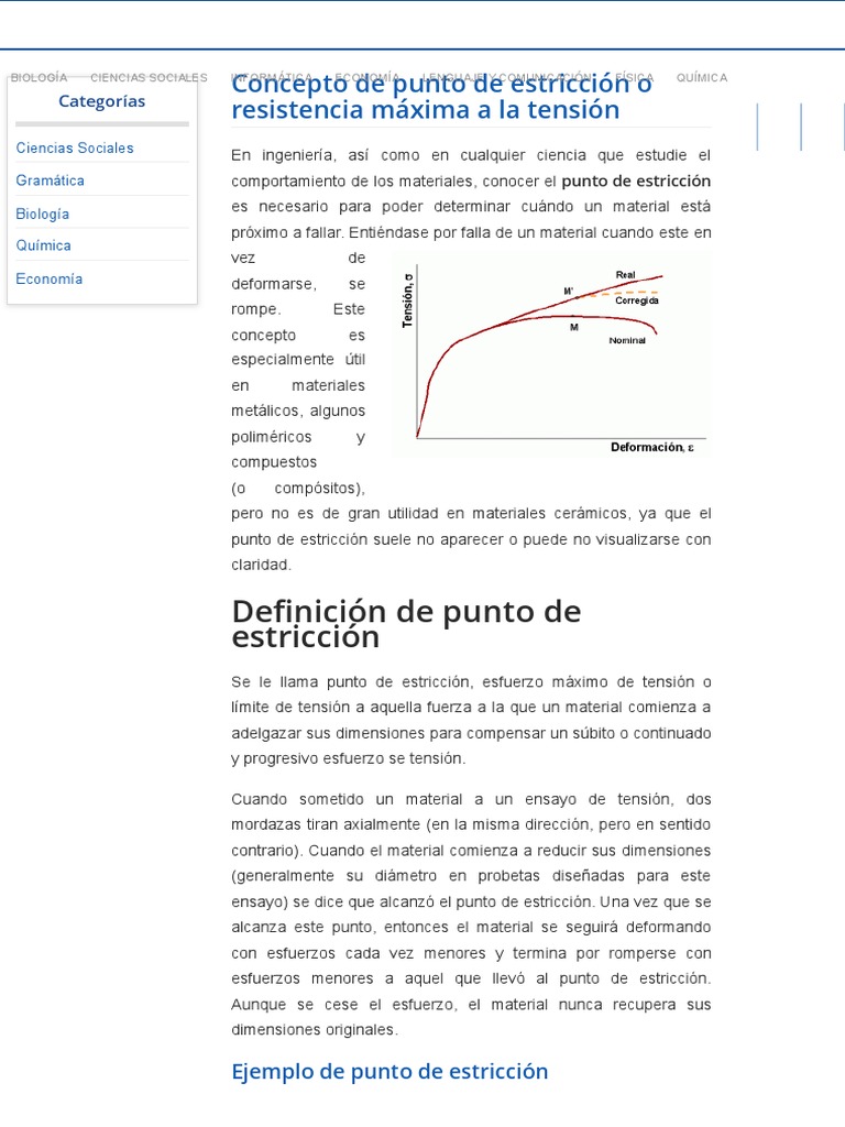 Concepto de Punto de Estricción o Resistencia Máxima A La Tensión | PDF ...