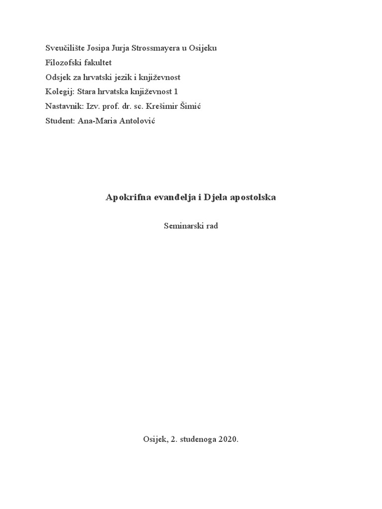 Apokrifna Evanđelja I Djela Apostolska | PDF