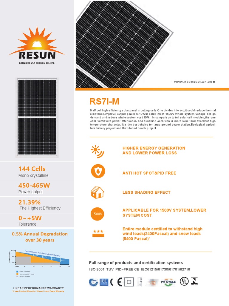 Specs RESUN 450-465w | PDF