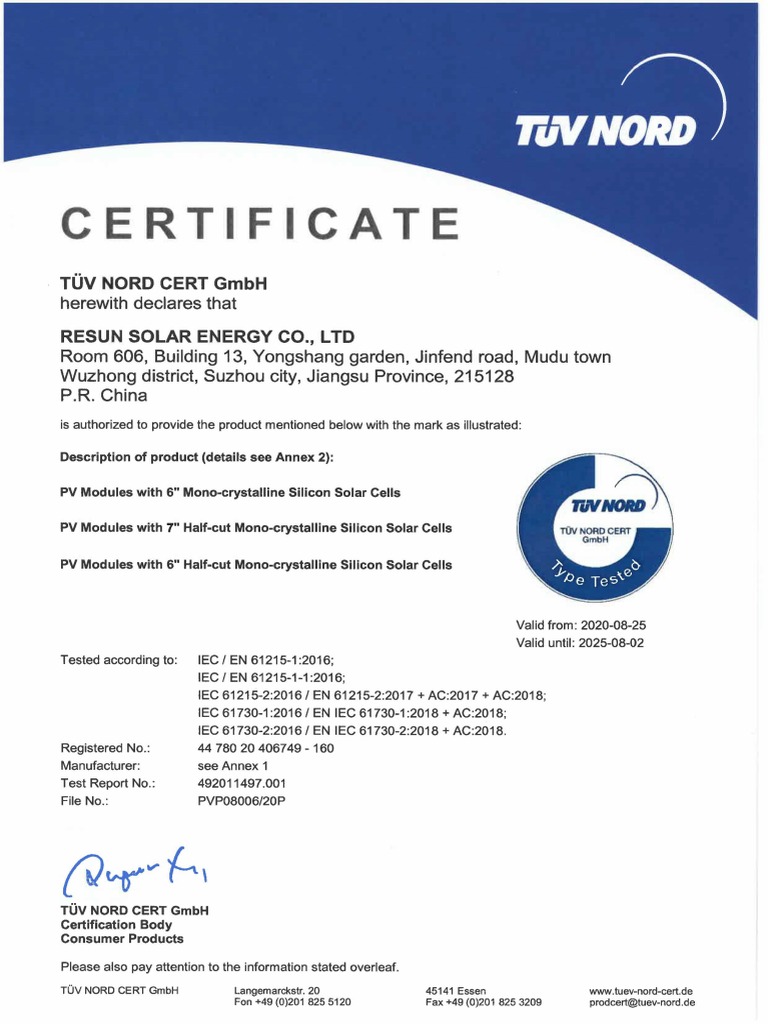 TUV Si CE - RESUN | PDF